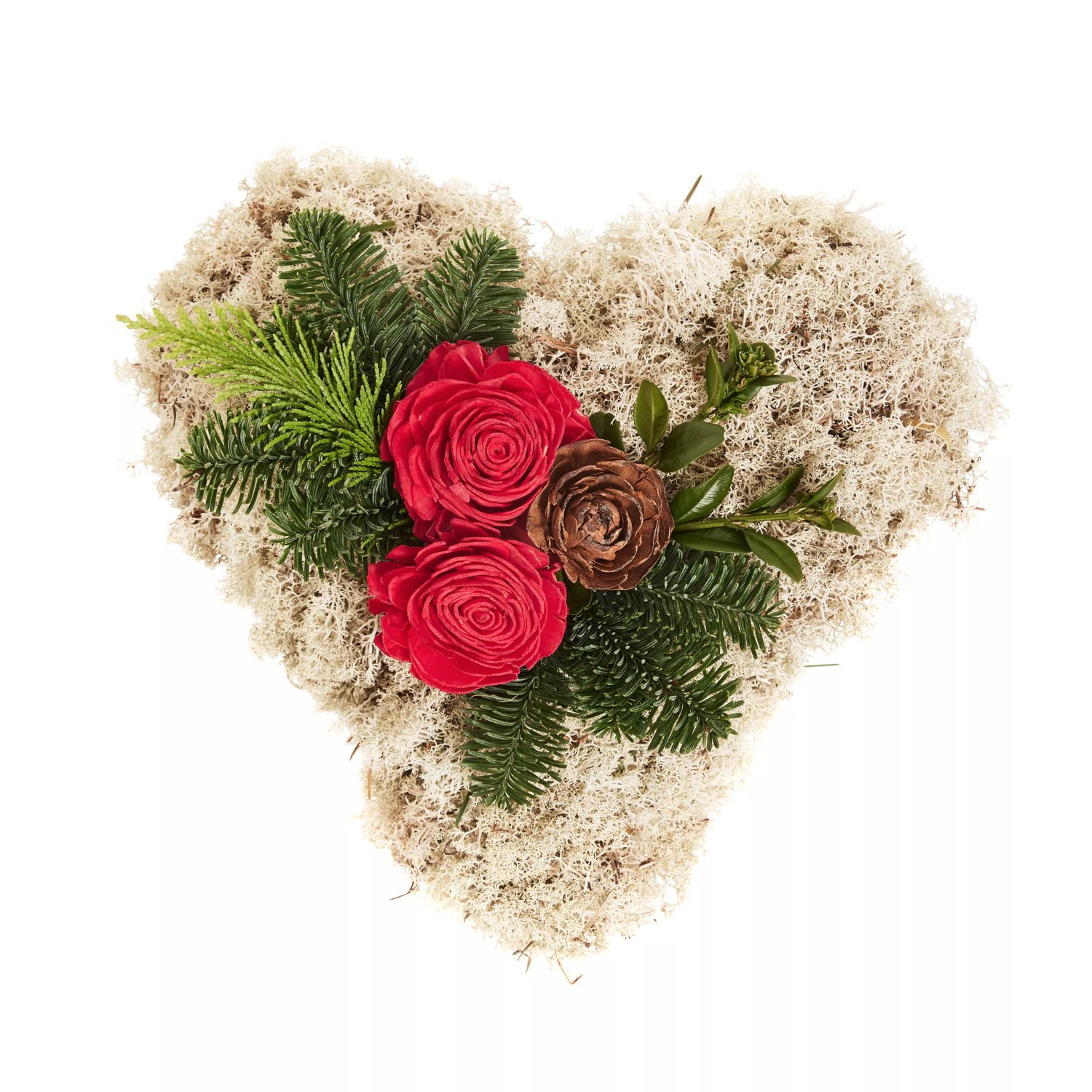 Gravdekoration Hjärta vitmossa-40 cm