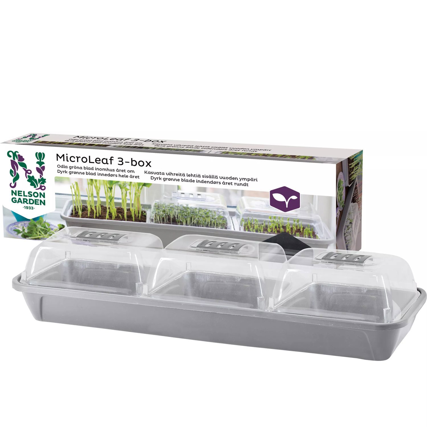 Minidrivhus Micro leaf Grå L:65 cm B:20 cm H:14 cm